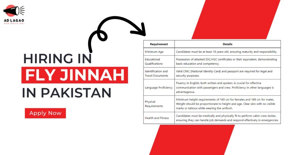 Hiring in Fly Jinnah as a Cabin Crew in Pakistan | AdLagao.pk