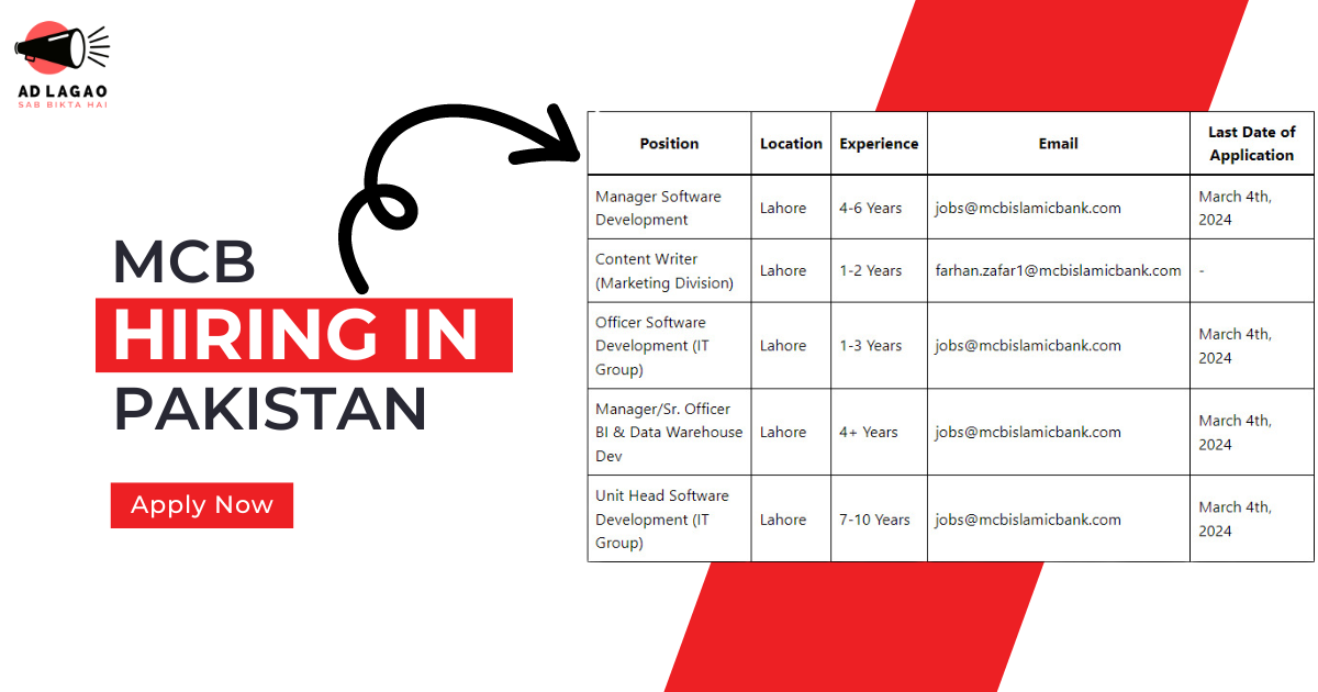 MCB Bank Hiring in Pakistan Apply Now Last date March 4th, 2024 ...